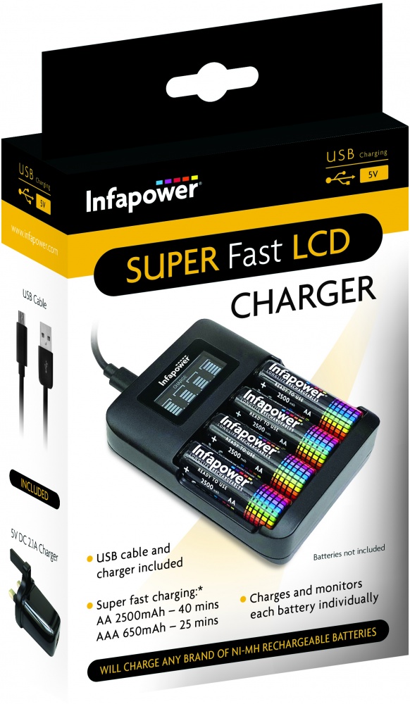 C013 Infapower Super Fast LCD Battery Charger for AA and AAA Batteries