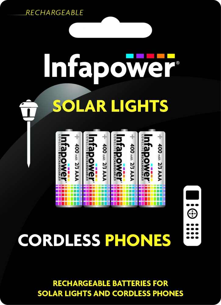 Infapower 1.2v 400mAh pack of 4 2/3AAA rechargeable for Solar Lights